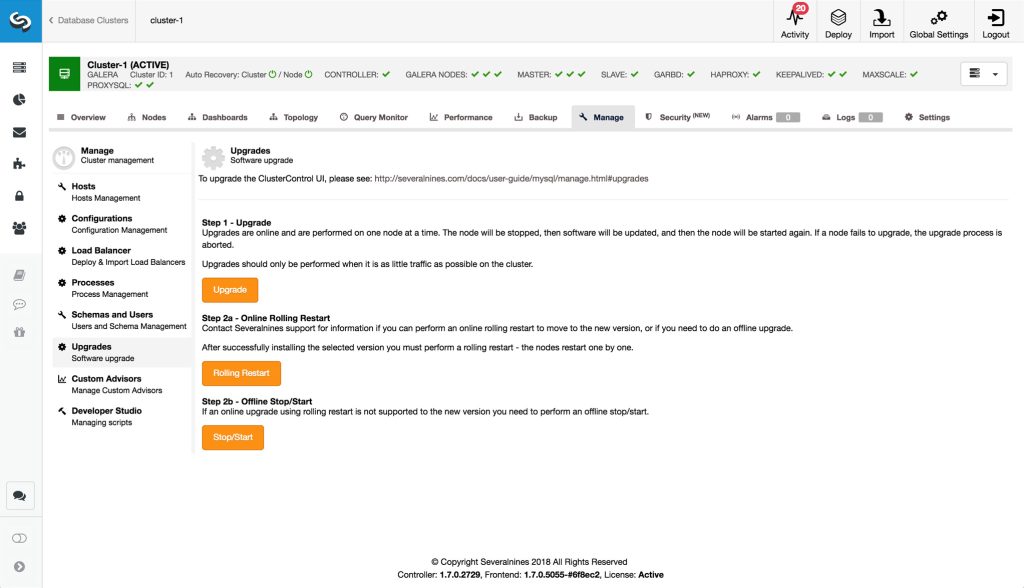 ClusterControl upgrade and patches feature | Severalnines