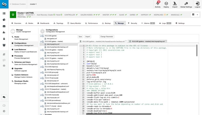 ClusterControl config and performance management features | Severalnines