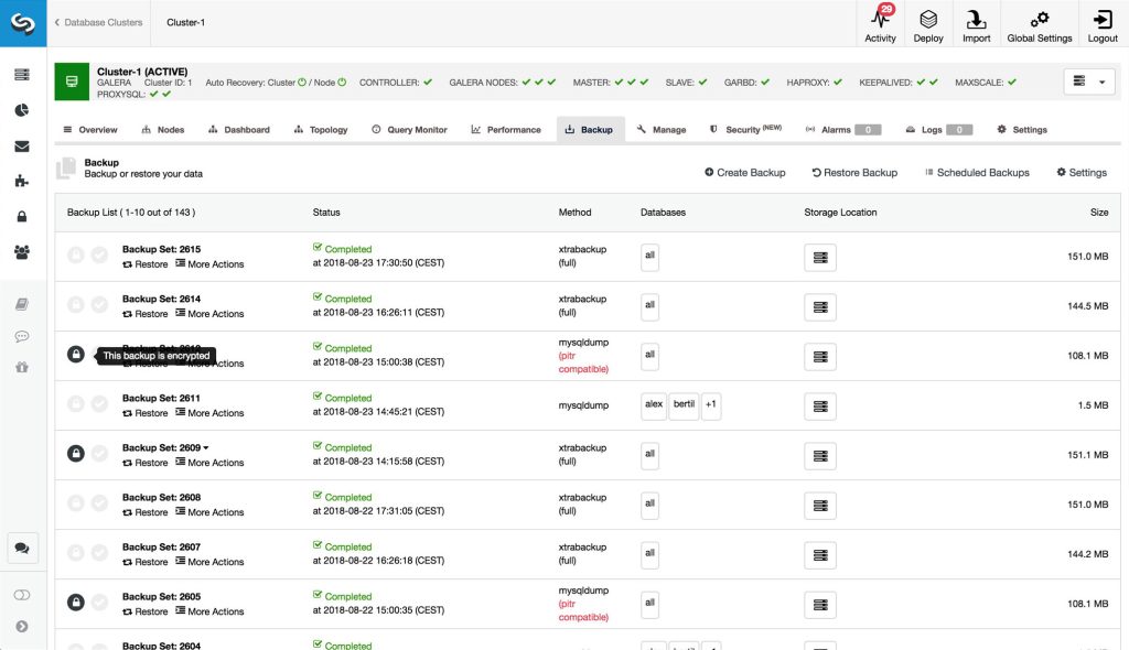 ClusterControl backup features | Severalnines