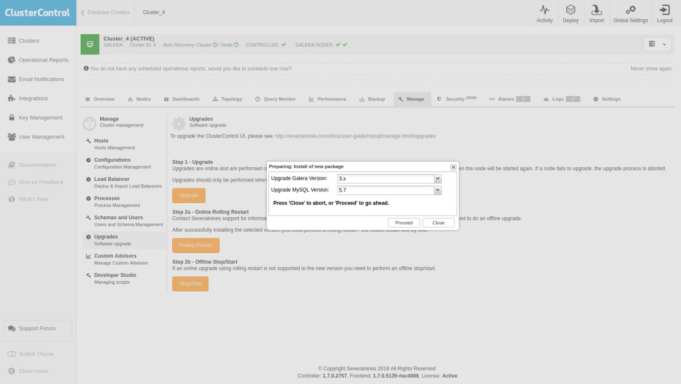 ClusterControl upgrade and patches feature | Severalnines
